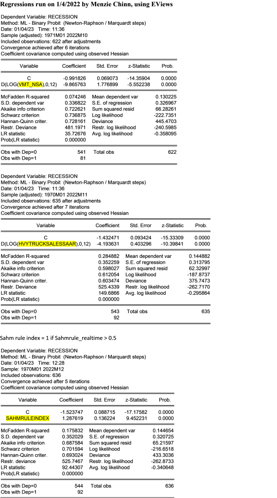 Coincident Indicators of Recession: VMT, Heavy Truck Sales, Sahm Rule ...